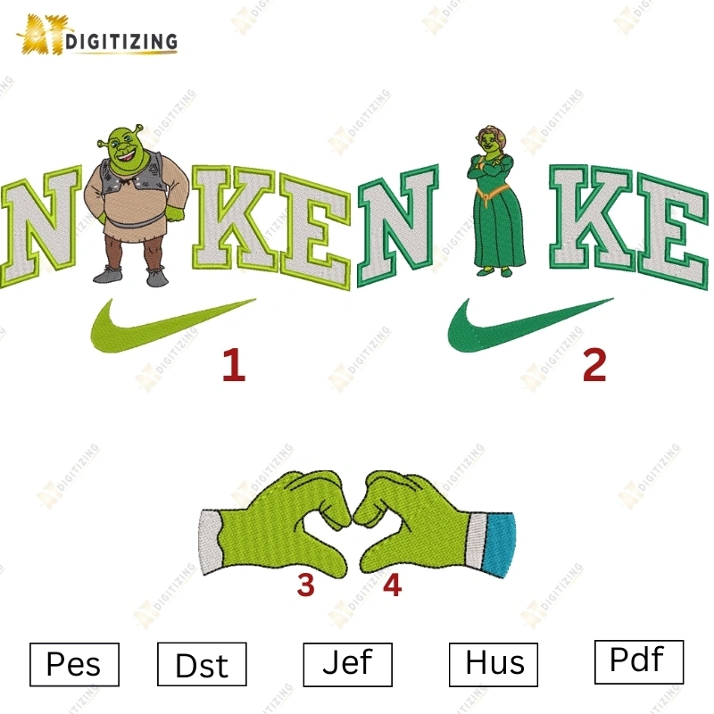 Nike Princess Fiona and Shrek Embroidery File - AT Embroidery Digitizing