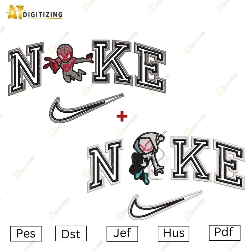 Nike Spider Gwen and Spiderman Embroidery Design - AT Embroidery Digitizing