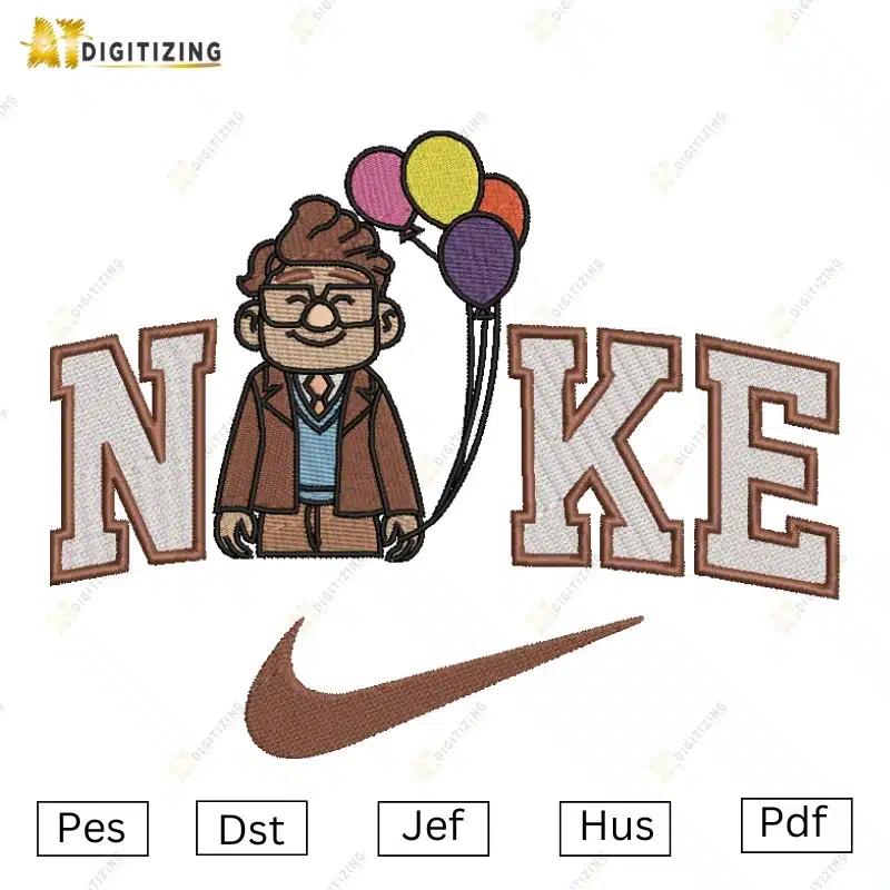 Carl X Nike Embroidery Design - Nike Carl with Balloons - AT Embroidery ...