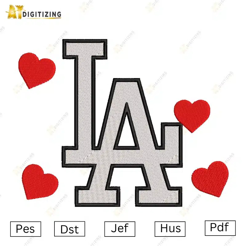 LA dodgers heart Embroidery Design - AT Embroidery Digitizing