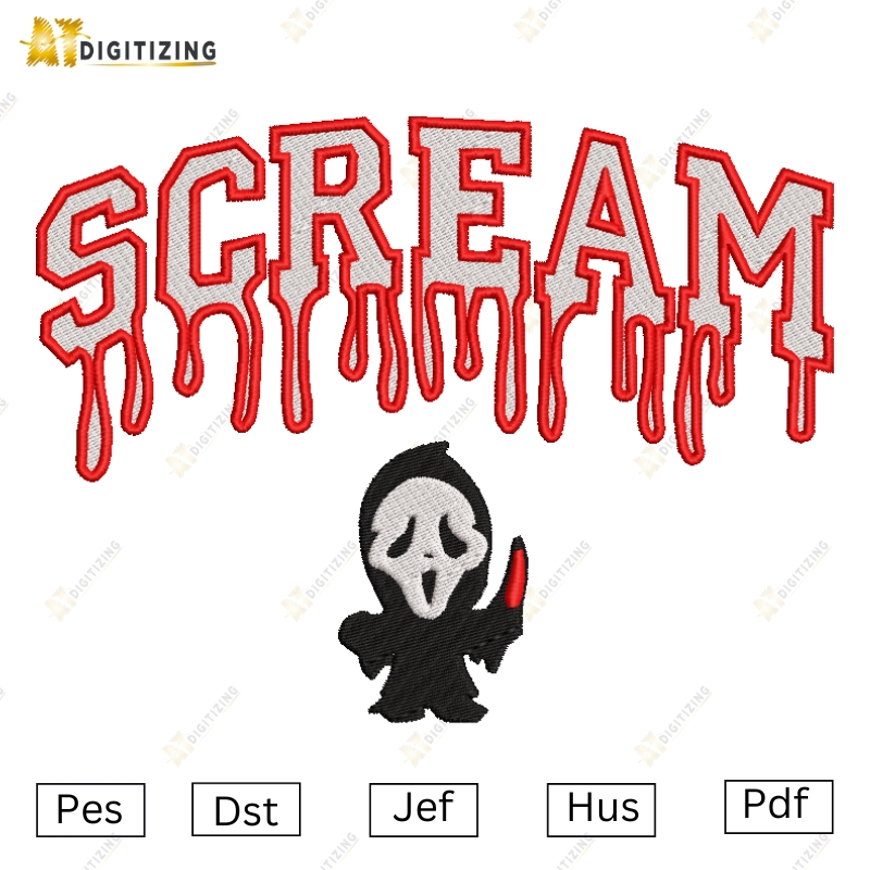Scream Drip Halloween Embroidery Design - AT Embroidery Digitizing