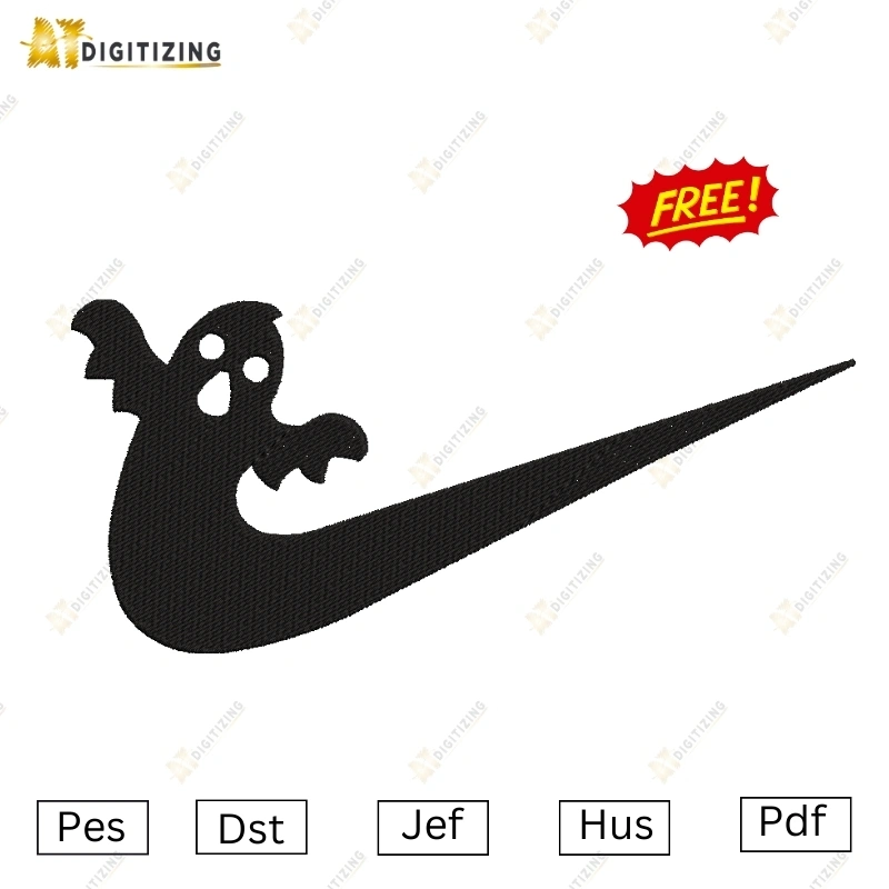 Swoosh Ghost Embroidery Design, Ghost Embroidery file - AT Embroidery ...