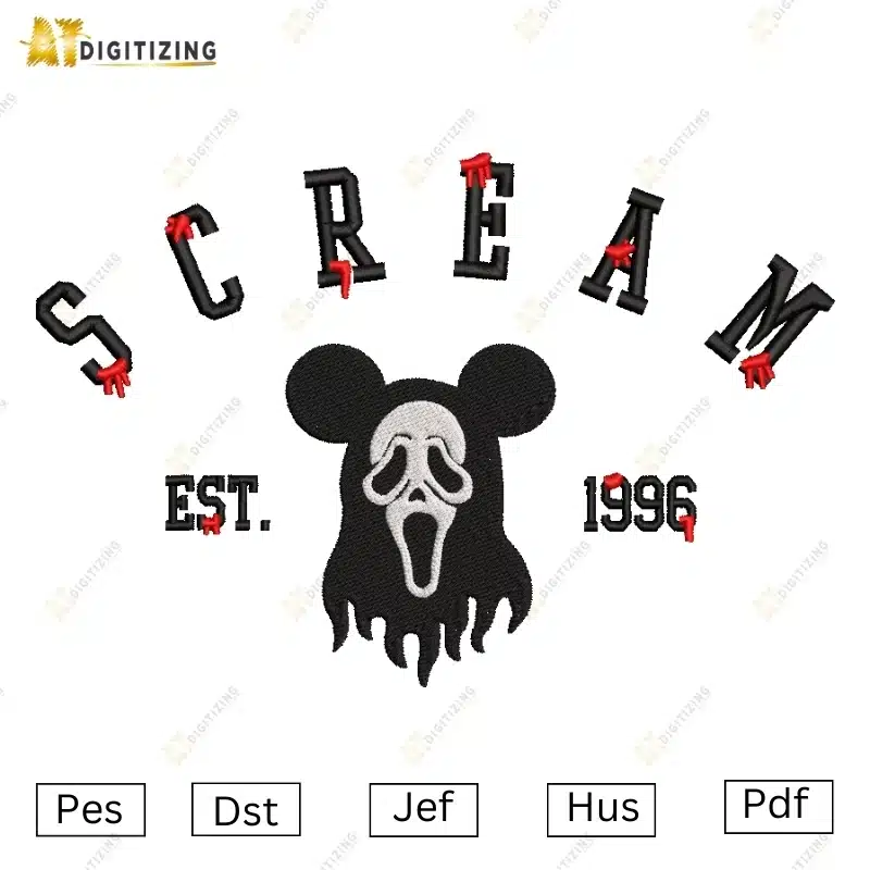 Scream Mickey head Embroidery Design - AT Embroidery Digitizing