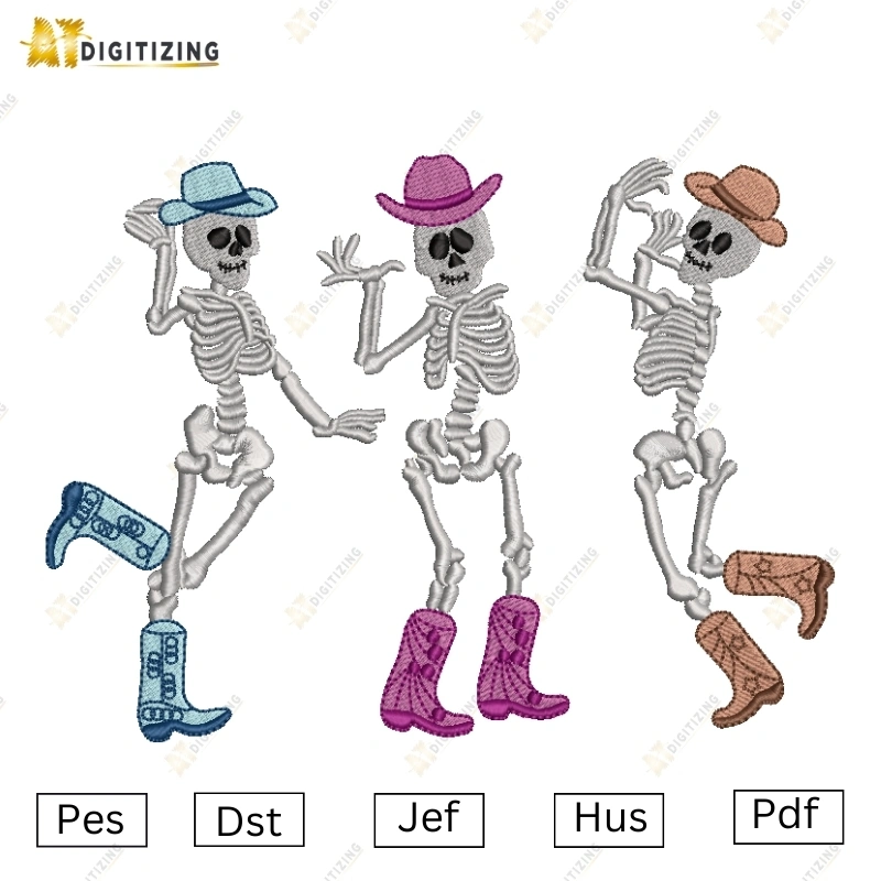 Cute Skeleton Dancing Embroidery File - AT Embroidery Digitizing