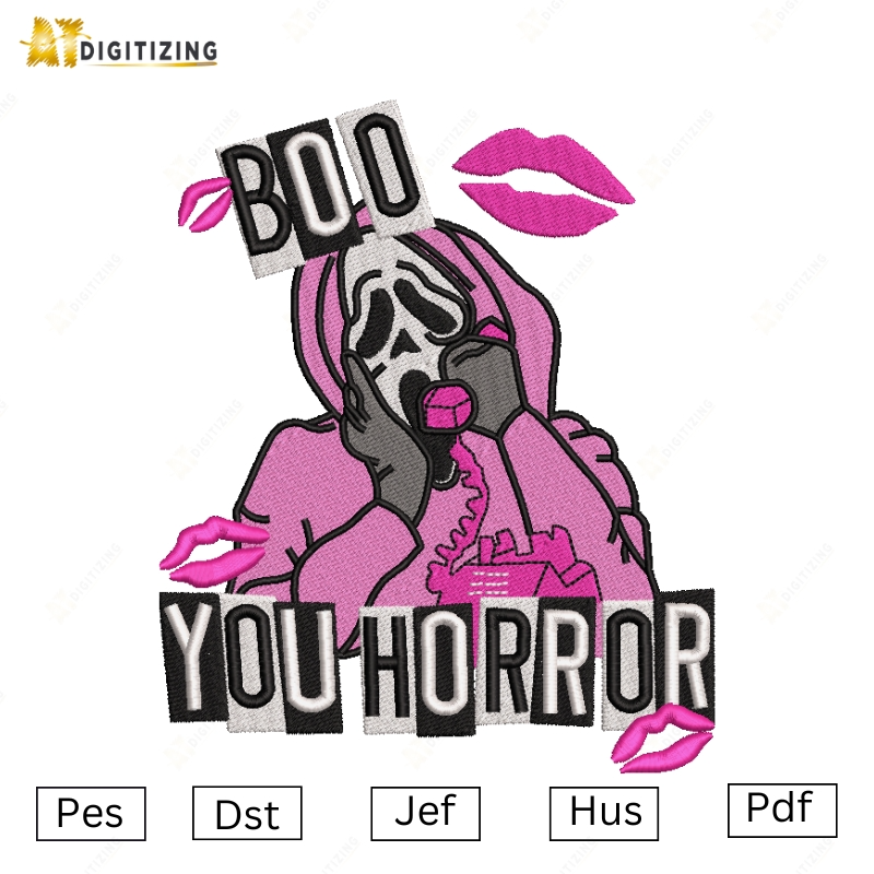 Boo You Horror Scream Embroidery Design - AT Embroidery Digitizing