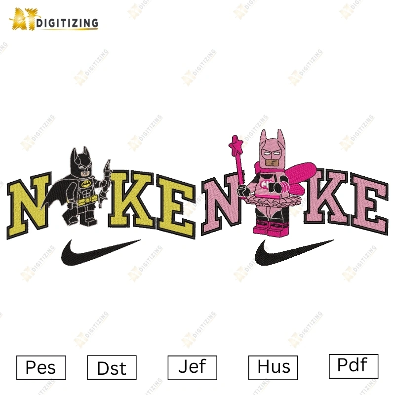Nike Lego Batman and Lego pink Embroidery Design - AT Embroidery Digitizing