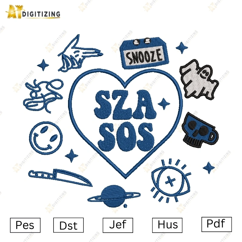 SZA SOS Album Music icons Embroidery Design- PES, DST, JEF - AT ...