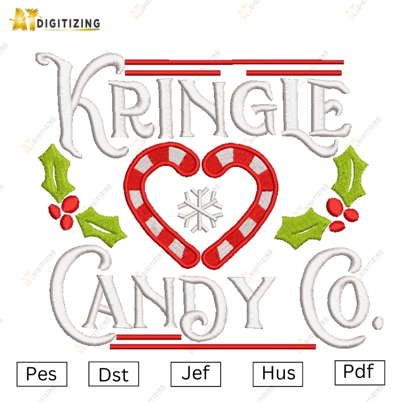 Kringle Candy Co Embroidery design-DST, PES, JEF - AT Embroidery Digitizing