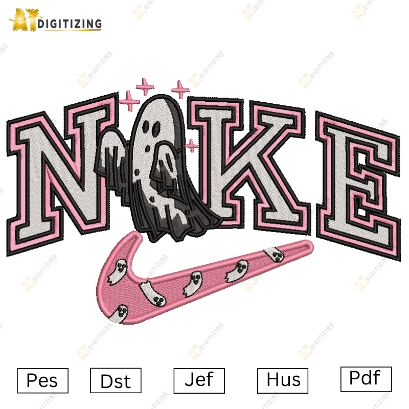 Nike Swoosh Ghost Embroidery File- PES, DST, JEF - AT Embroidery Digitizing