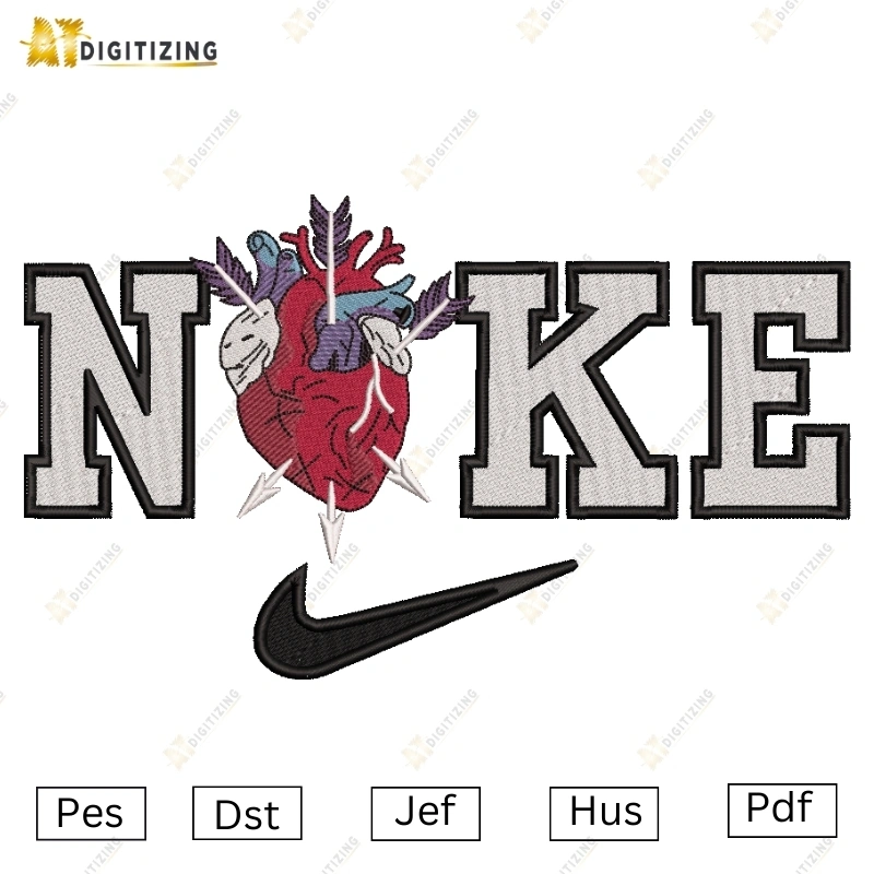 Nike x Heart Embroidery Design- PES, DST, etc - AT Embroidery Digitizing
