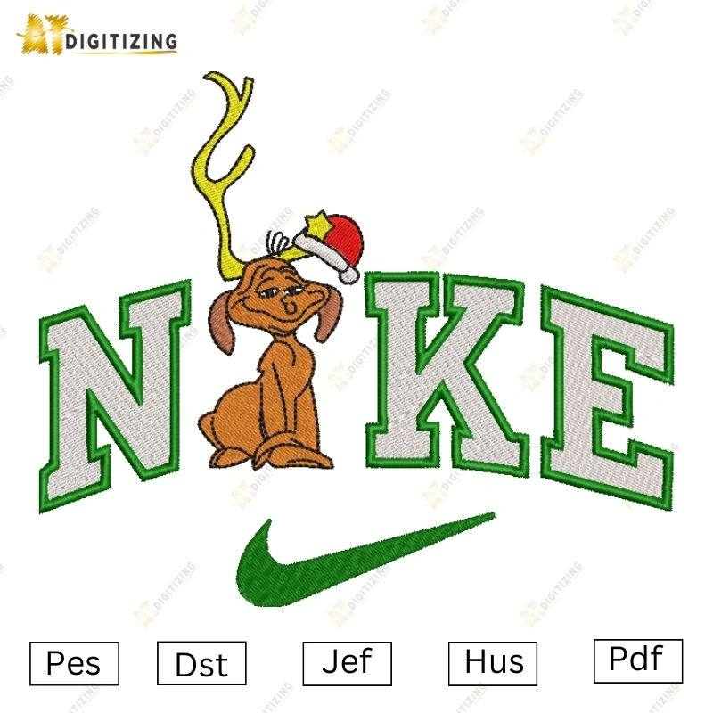 Nike Max Dog Christmas Embroidery design v2 - AT Embroidery Digitizing