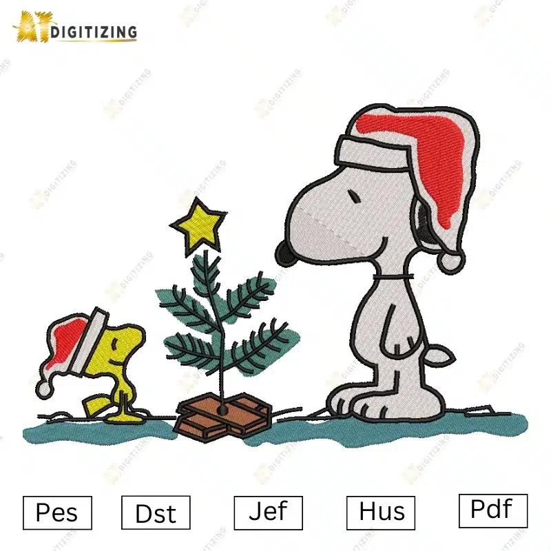 Snoopy and Woodstock tree Christmas Embroidery design - AT Embroidery ...