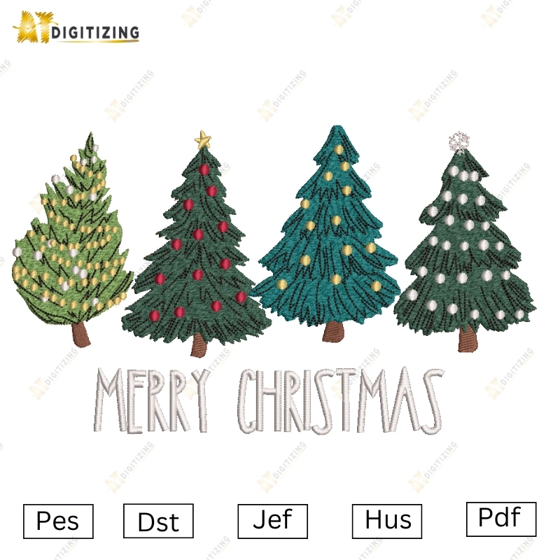 Merry Christmas Trees Embroidery design-PES,DST,JEF - AT Embroidery ...