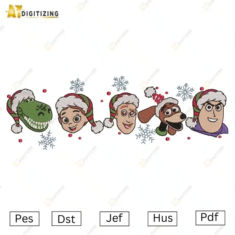Toy Story Characters Christmas embroidery design - AT Embroidery Digitizing