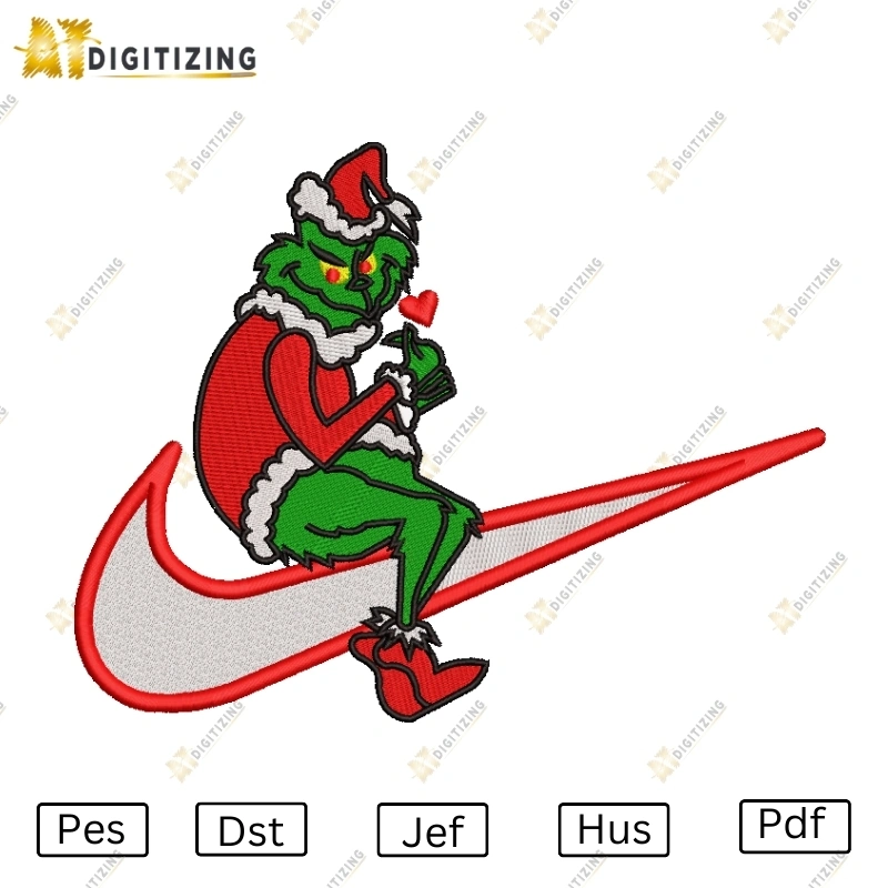 Grinch Swoosh Heart Embroidery DST PES JEF | AtDigitizing
