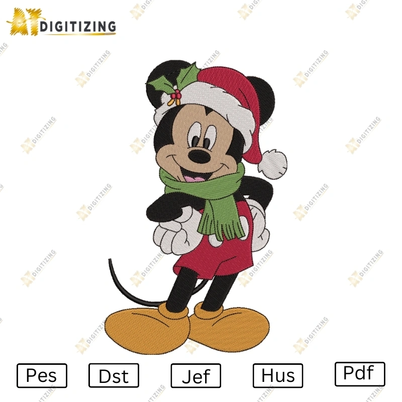 Cute Mickey Mouse Christmas Embroidery | AtDigitizing
