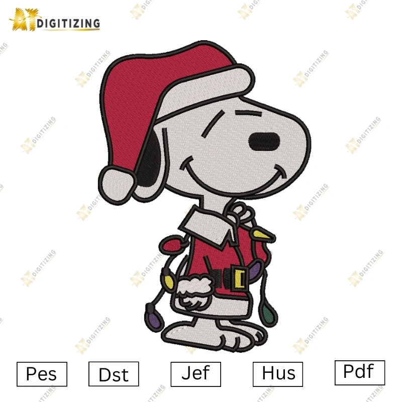 Snoopy Lights Christmas Embroidery Design | AtDigitizing