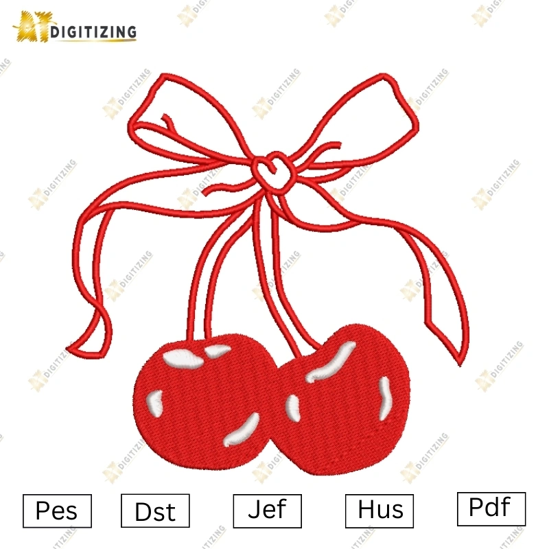 Cherry Heart v3 Valentine Embroidery | AtDigitizing