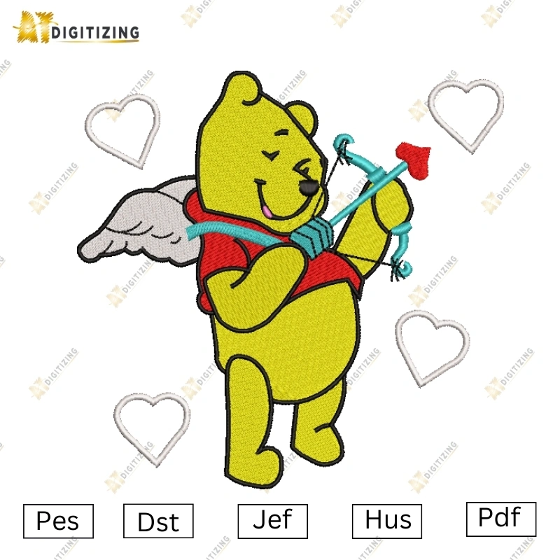 Pooh Cupid Valentine Embroidery DST PES JEF | AtDigitizing