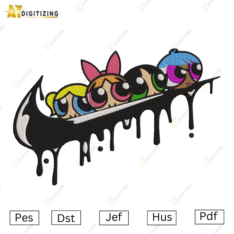 Swoosh powerpuff girls Embroidery Design | AtDigitizing