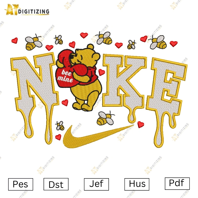 Nike Drip Pooh Bee Mine Embroidery Design | AtDigitizing
