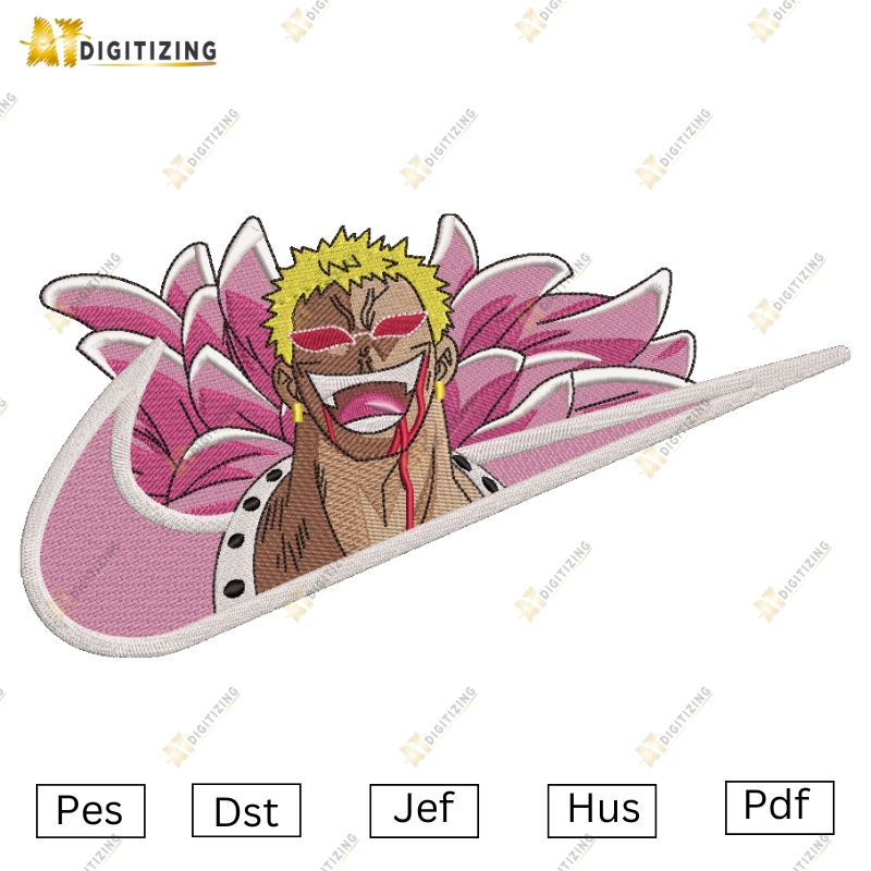 Donquixote Doflamingo Swoosh Embroidery design | AtDigitizing