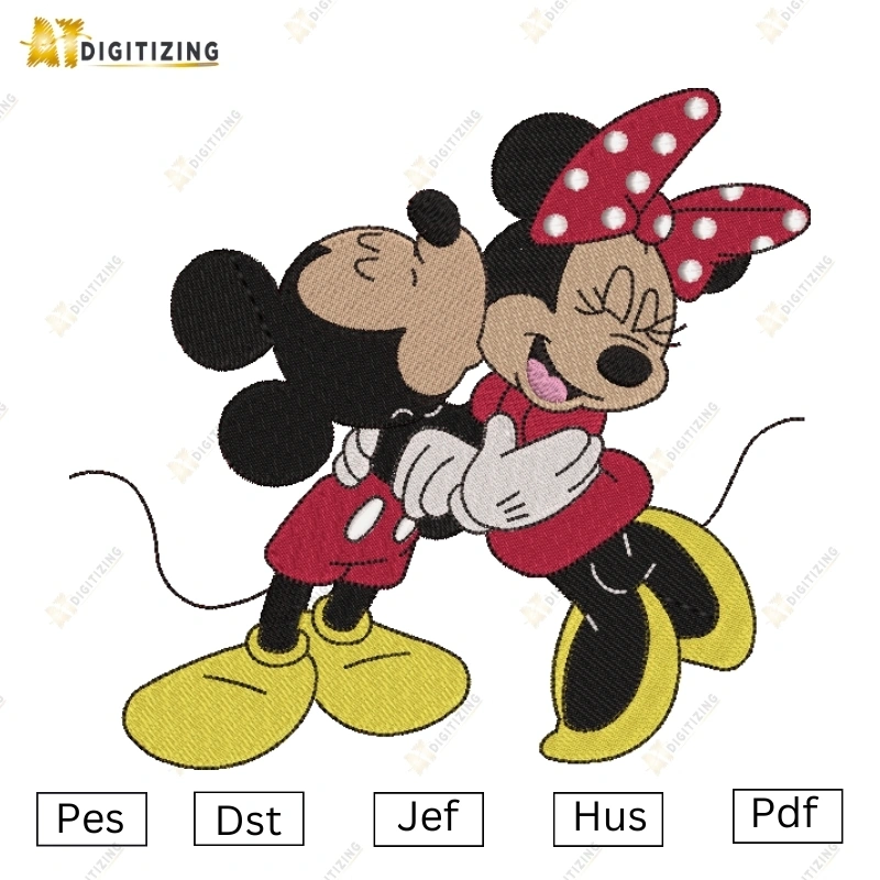 Mickey and Minnie Mouse Hug Embroidery Design | AtDigitizing