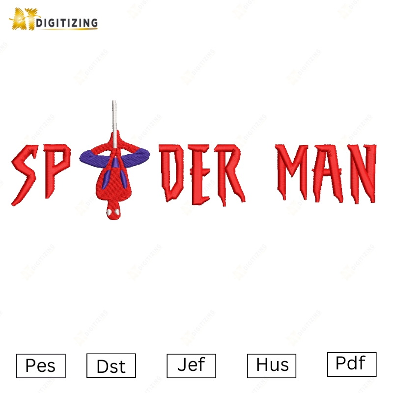 Spiderman Text Embroidery Design | AtDigitizing