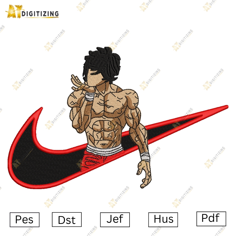 Swoosh Baki Embroidery design | AtDigitizing