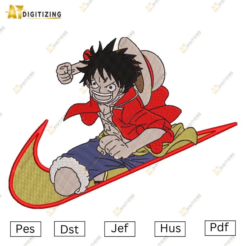 swoosh d Luffy Embroidery design | AtDigitizing