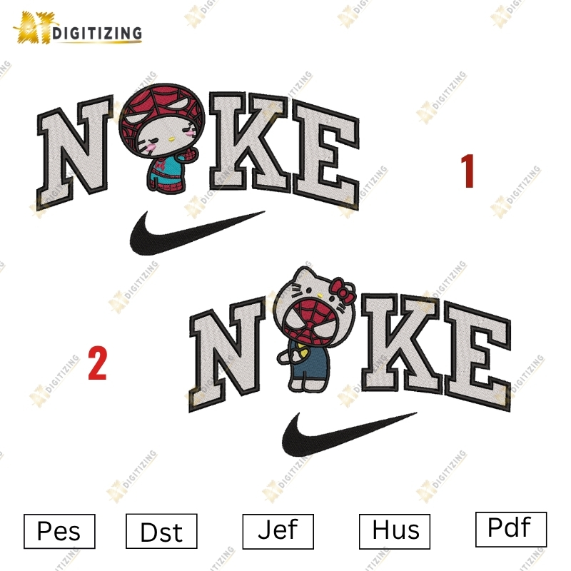 Nike Spider and Gwen Hello kitty Embroidery design | AtDigitizing