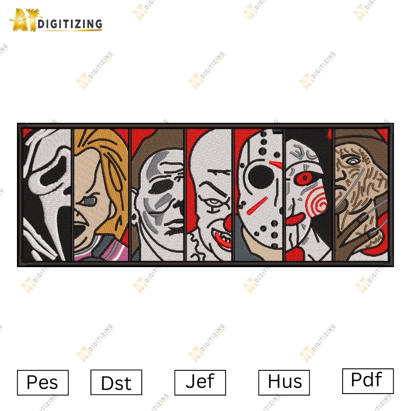 Horror Movie Character Halloween Embroidery design | AtDigitizing