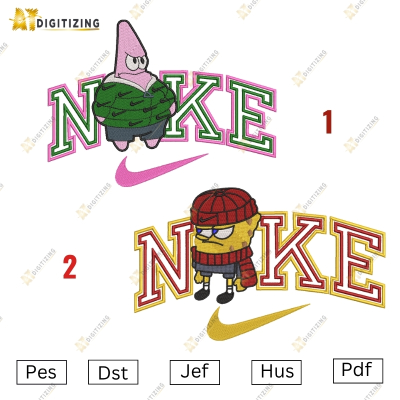 Nike Spongebob and Nike Patrick v2 Embroidery design