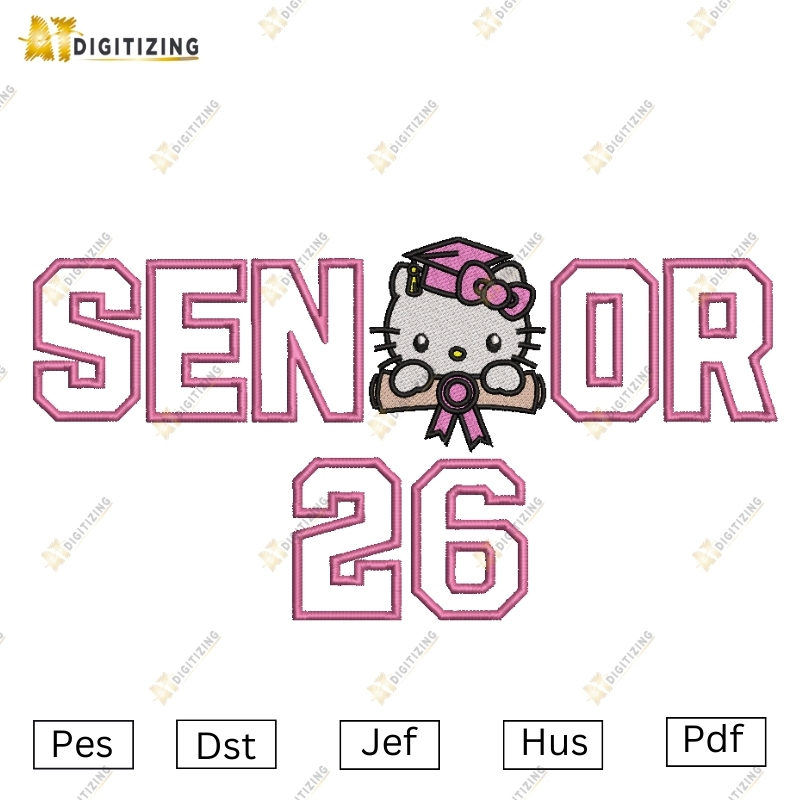 Senior 26 Hello Kitty Graduation Applique Embroidery design