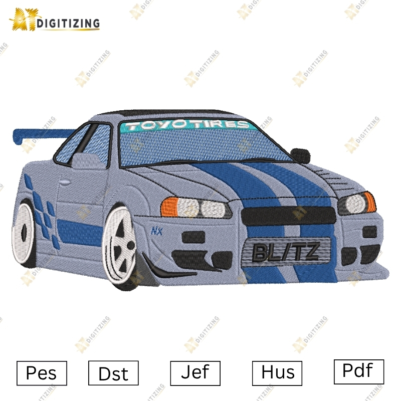 Nissan Skyline GTR R34 Car Embroidery design