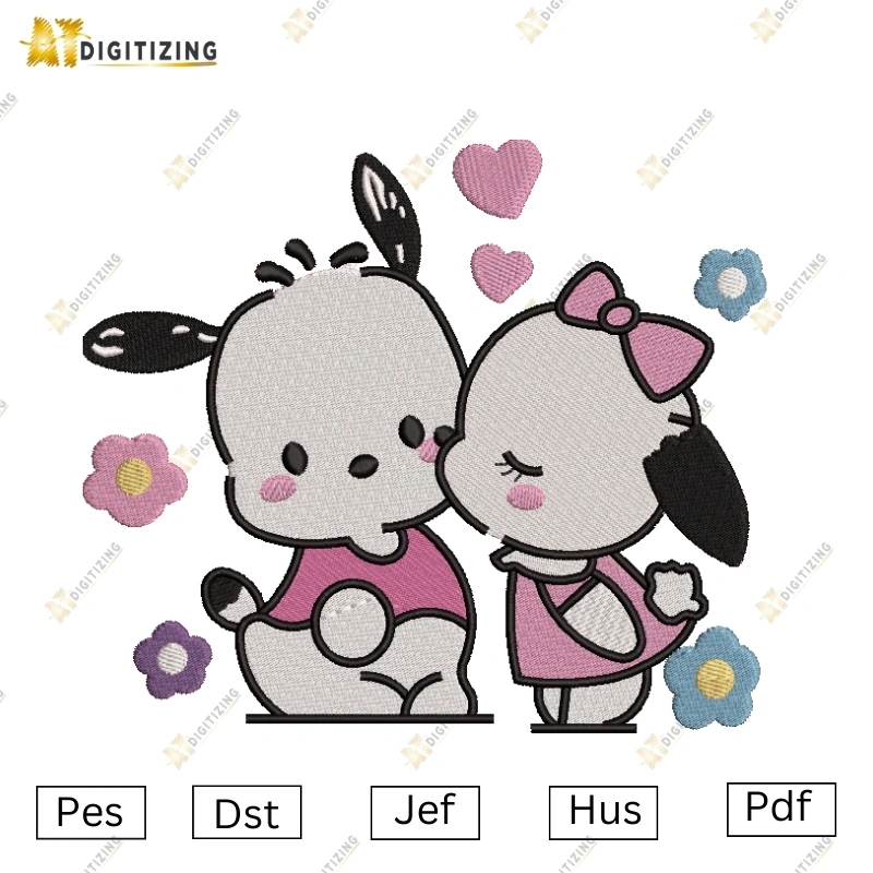 Pochacco and Pochamii Kiss Embroidery Design